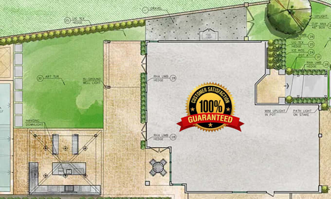 Plan maestro del sitio, plan de paisaje en 2d, plan de piscina en jardín en 2d