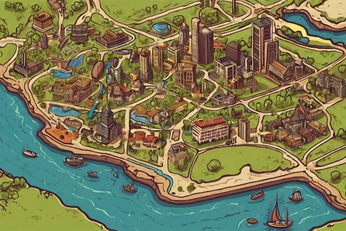 Create doodle illustrated vector map cartoon by Phyliciomas | Fiverr