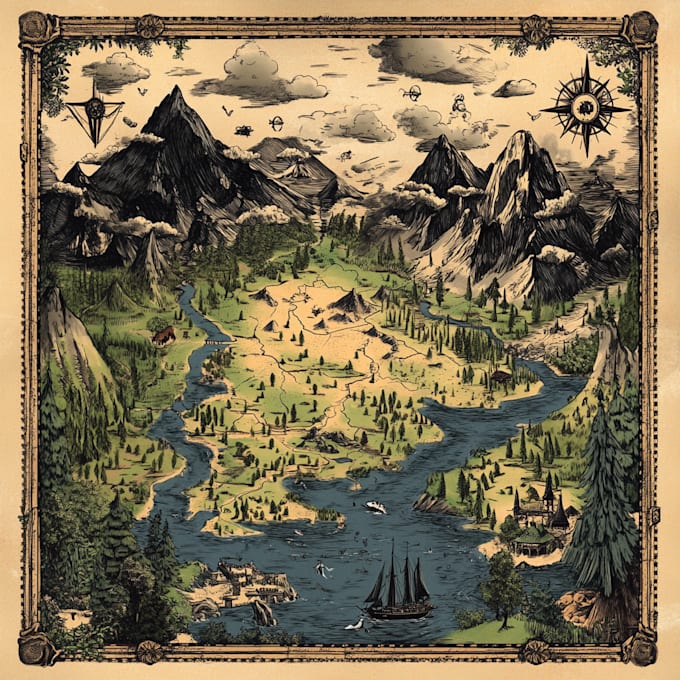 Create unique fantasy map entirely by hand drawn by Alimatouniane | Fiverr