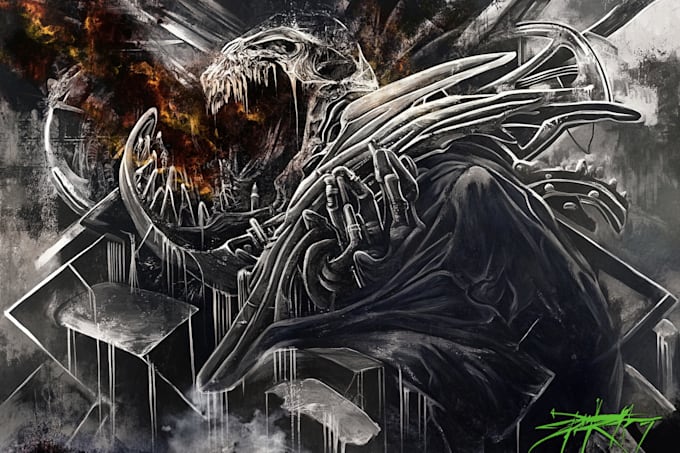 Draw detailed dark art and heavy metal horror illustration by ...