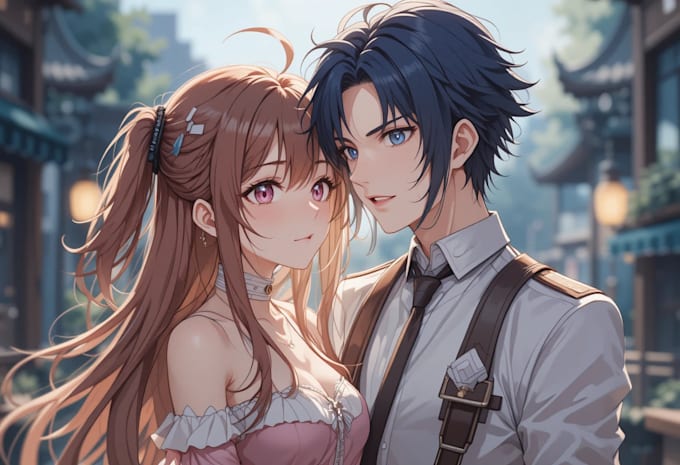 Draw couple illustration anime character art by Korolio | Fiverr