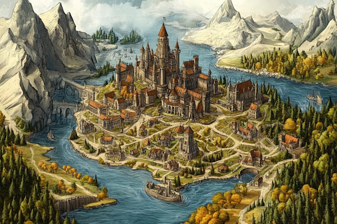 Do fantasy map with parchment style for storybook by Tashekalogan | Fiverr