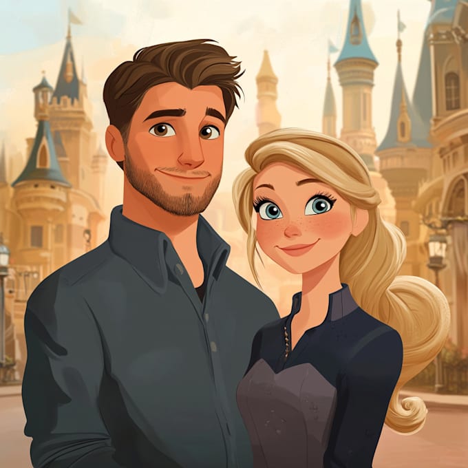 Draw disney couple cartoon portrait by Womutor_252 | Fiverr