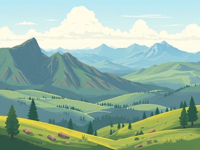 Draw a flat vector landscape illustration by Jeneicdrews | Fiverr