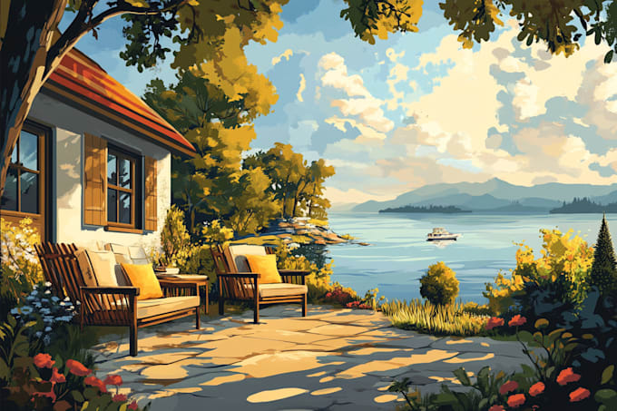 Draw a flat vector landscape illustration by Trudeafrika | Fiverr