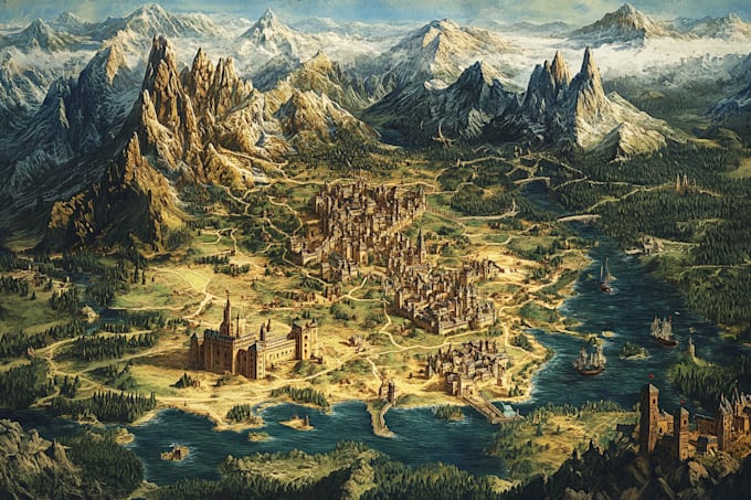 Make a high quality high detail fantasy map for dnd and fiction by ...