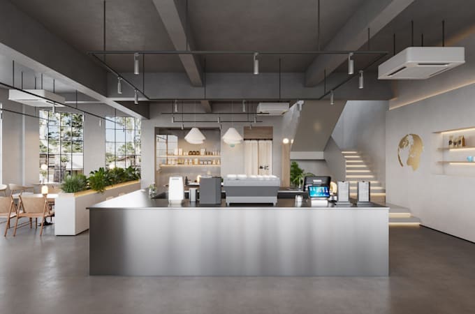 Render 3d interior,cafe,coffee shop,bar, restaurant design,commercial ...