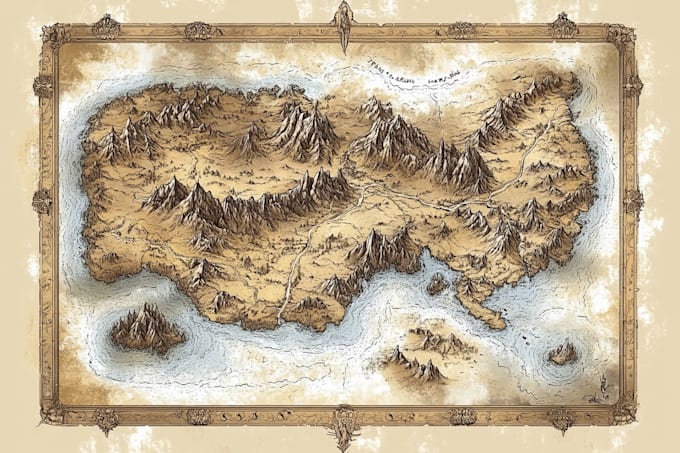 Illustrate a mesmerizing fantasy map illustration by Eliananderson4 ...