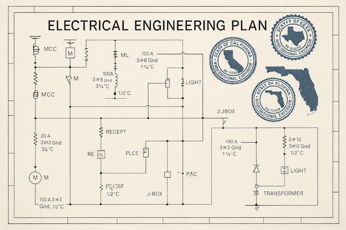 Usa texas, california, florida electrical engineering plan design and ...