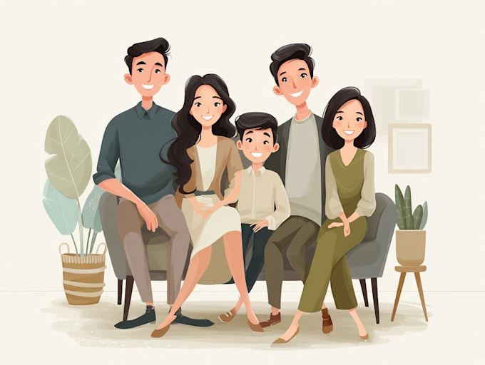 Draw a vector art family portrait by Louveluller | Fiverr