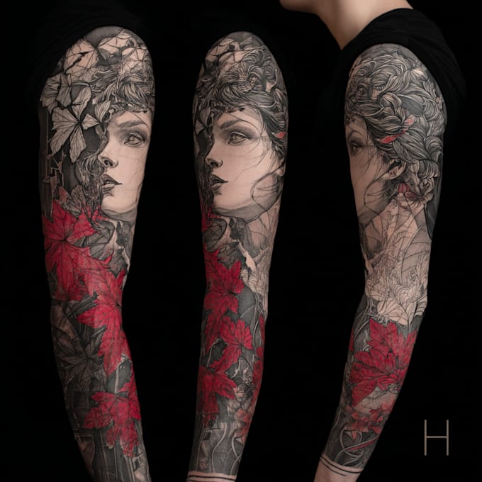 Custom a geometric realism in black and grey tattoo design by ...