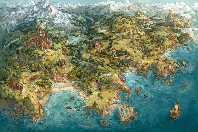Fantasy map design map illustration fantasy map by Demotehamnds | Fiverr