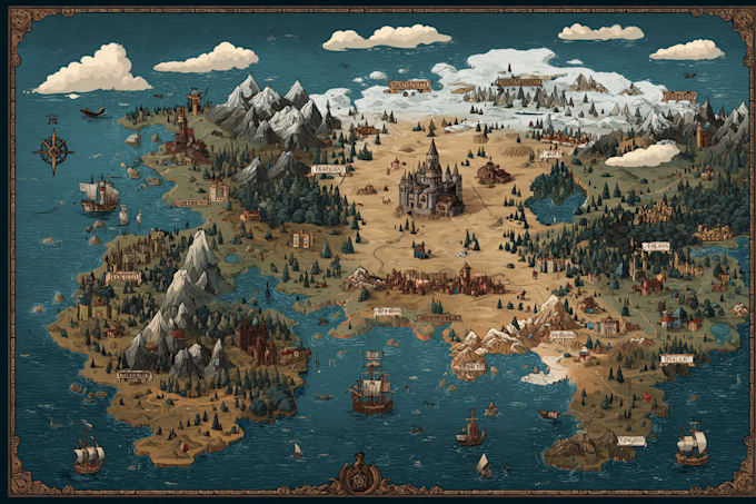Draw fantasy map illustration illustrated world map by Dantdeange | Fiverr