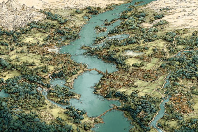 Do fantasy map illustration isometric map by Koltonrankin | Fiverr