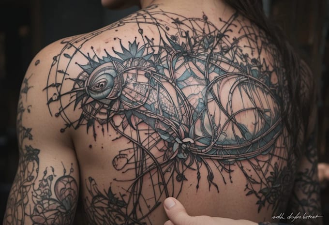 Micro realistic linework and geometric style tattoo design by Jessuarez ...