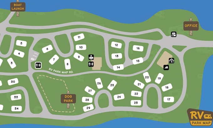 Design rv park, resort, campground and property vector maps in 2d and ...