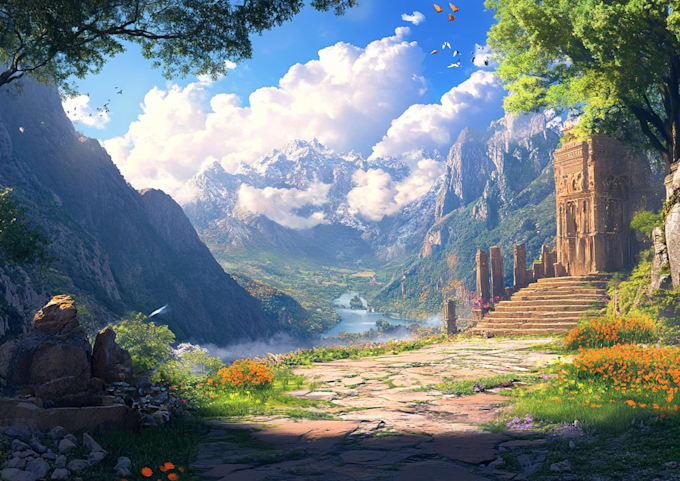 Design unique fantasy environment illustrations by Birrissawy | Fiverr