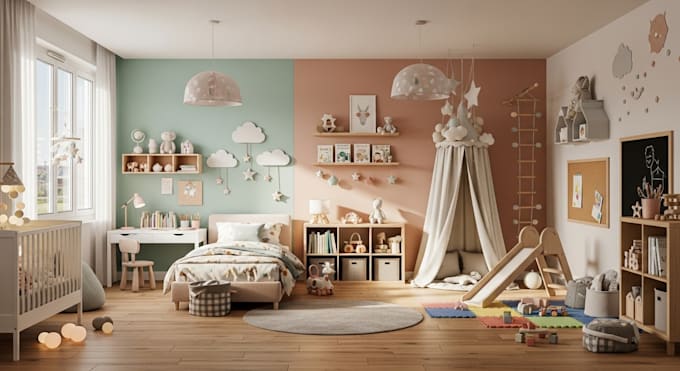 Design cgi interior, kids room, gaming room, mudroom, toddler room and ...