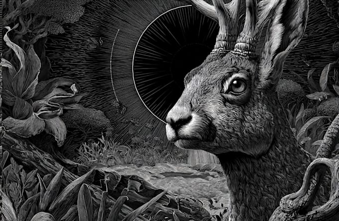 Draw a detailed dark art illustration with engraving style by Shanolfe ...