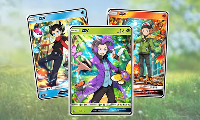 Draw custom pokemon style trainer card, anime tcg card, unique trading ...
