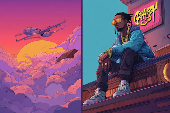 Drawing cartoon album cover or mixtape cover, artwork by Velmonkras ...