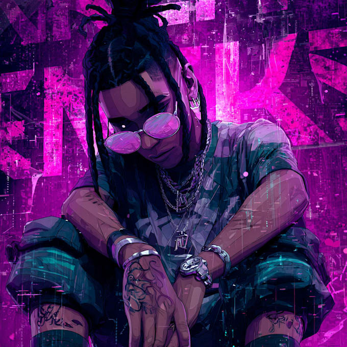 Draw anime inspired emo rap hip hop album music cover art by Benedicna ...