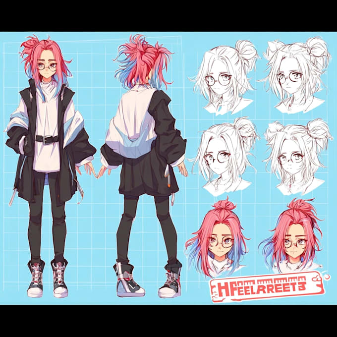 Draw anime style character reference sheet design by Luceaselen | Fiverr