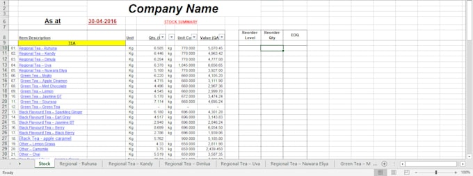 Give you excel stock ledger management workbook by Manjithabinod
