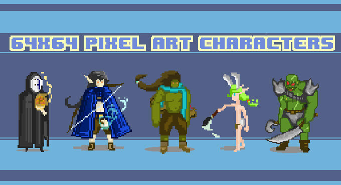 Create pixel art characters up to 64x64 pixels by Perfectfitz