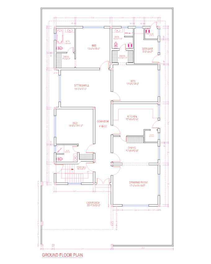 Design and redraw the arch floor plans in autocad by Rafhanmalik