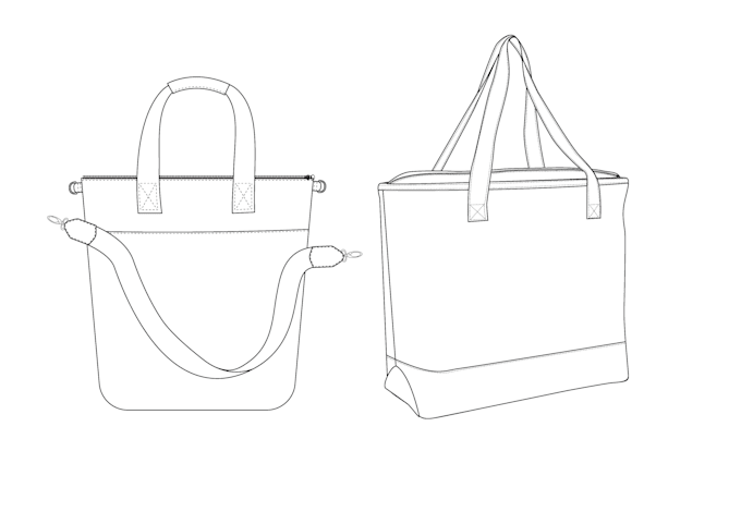 Create technical drawing of bag by Johannaregardh