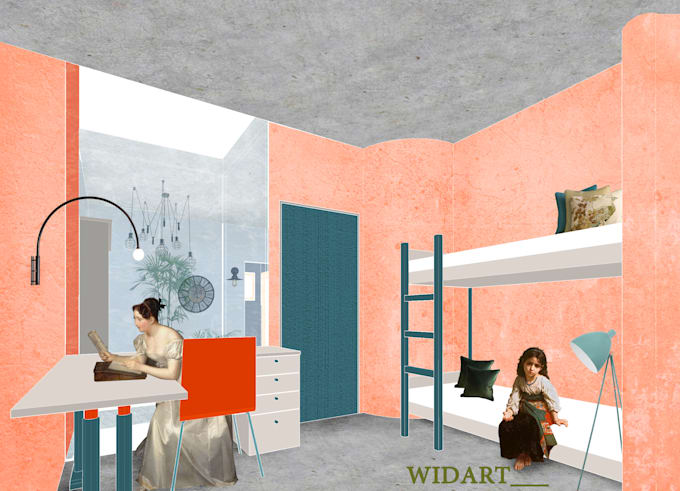 Make architectural rendering in collage post digital style by Widart___