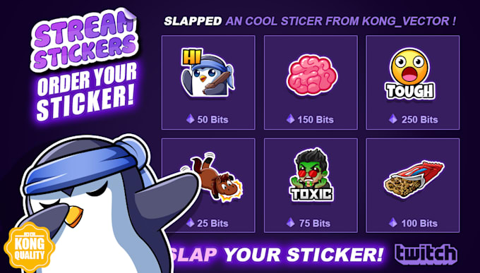 Custom twitch stickers for streamer or stream sticker by Kong_vector