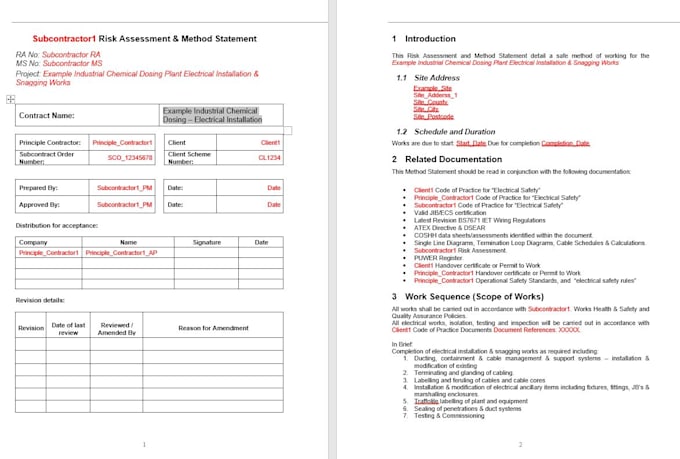Method Statements Examples RISK ASSESSMENT AND METHOD STATEMENT Ppt