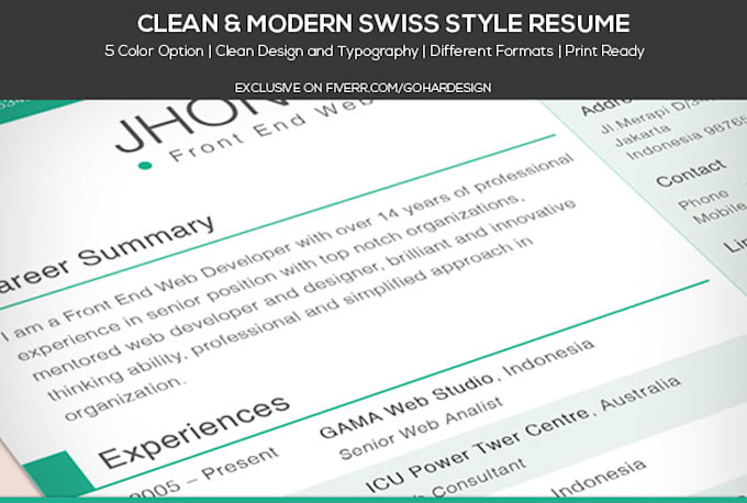 Create a modern swiss style cv or resume by Gohardesign