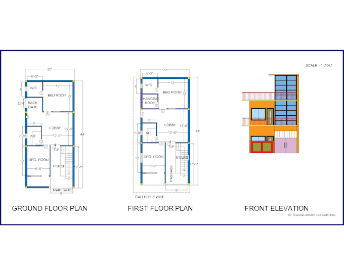 Autocad House Front Elevation