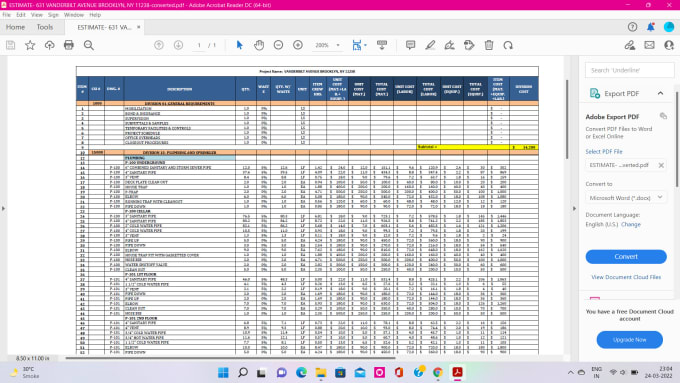 Csi Codes Estimating Sheet Based On Homework Cost Estimation #3