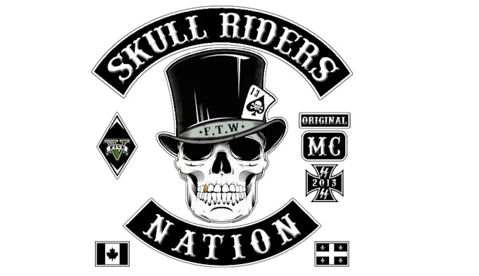 Bikers Skull Logo Set Of Emblems For Biker Club. Winged Human Skull