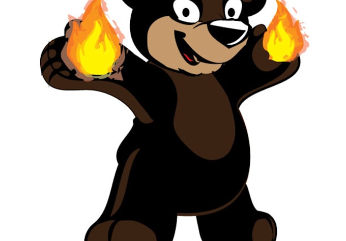 Create a vector character/illustration of a bear holding fire by Bigzig