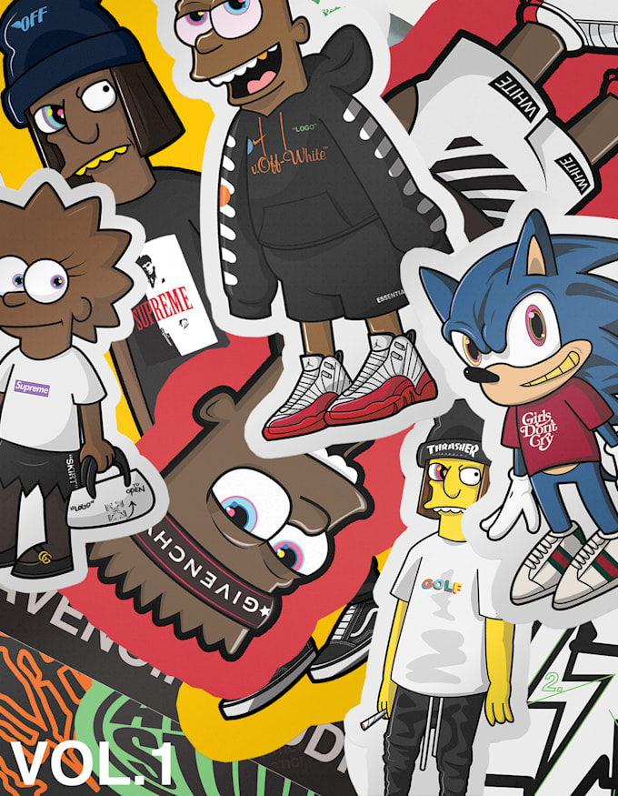 Do streetwear cartoon designs by Dntblck