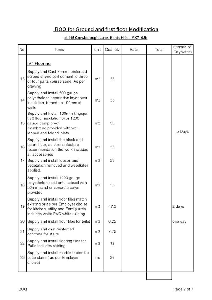 Create a boq and take offs materials by Msamara
