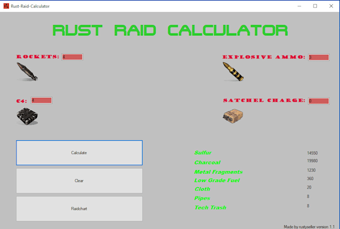 Sell you an exclusive rust tool to calculate raid cost by Rustyseller