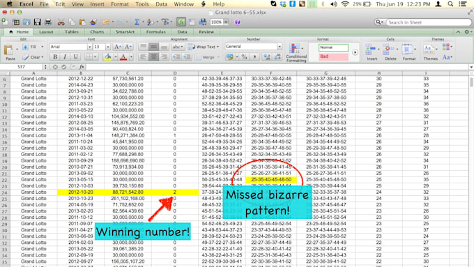 Create a spreadsheet for the past lotto numbers by Organicsfs
