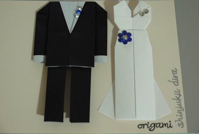 Make a pair of trendy origami wedding dress and suit for you by ...
