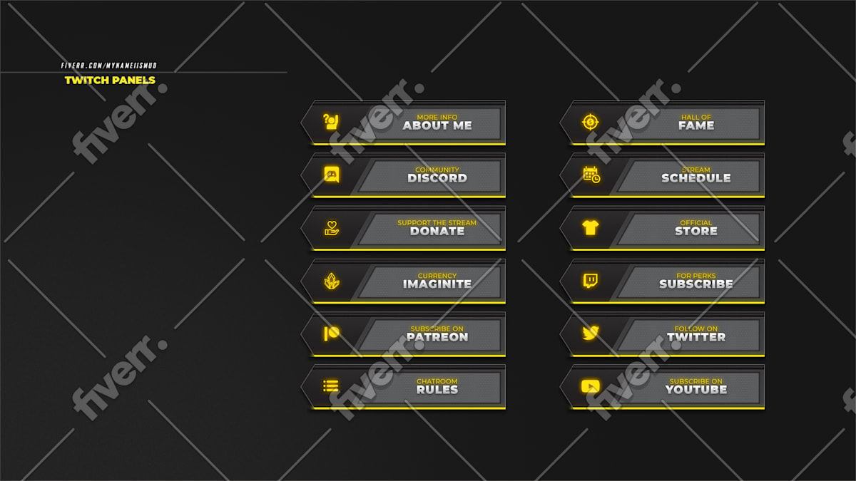 Design twitch channel info button panels by Mynameiismud