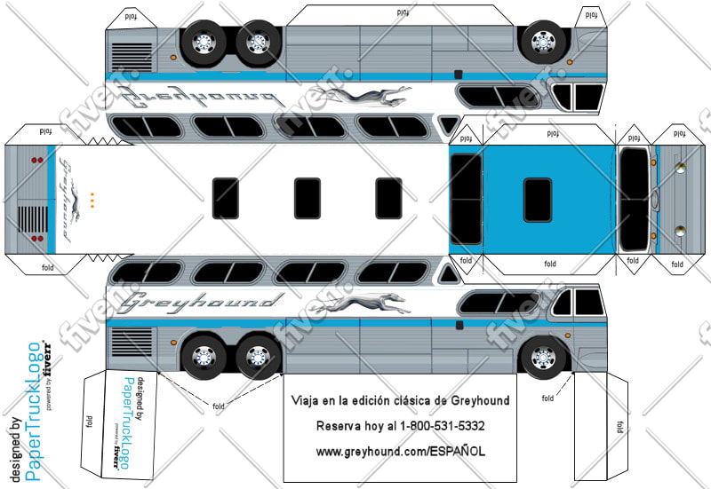 Make a papercraft greyhound bus with your logo on it by Papertrucklogo