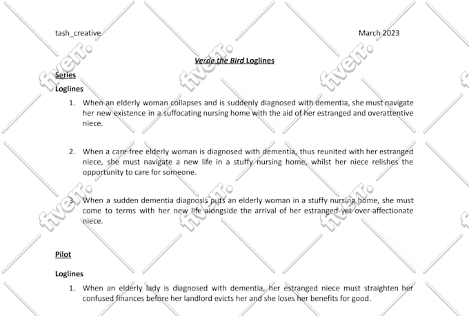 Write a logline, synopsis or beat sheet for your screenplay by Tash ...