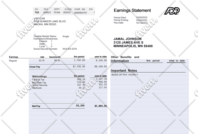 Paystub, check stub, pay stubs, paycheck, w2, 1099 and 1040 by Tax_pro | Fiverr
