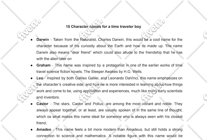 Come up with 15 character names for you by Caseydelvo | Fiverr