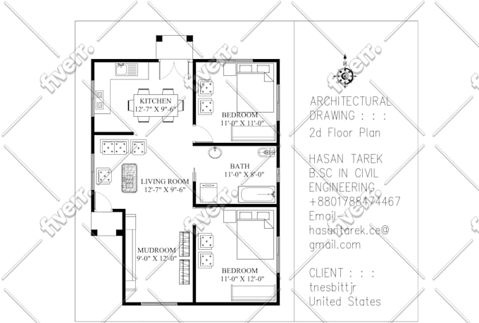 Design autocad 2d floor plan, architectural floor plans by Hasantarekce ...